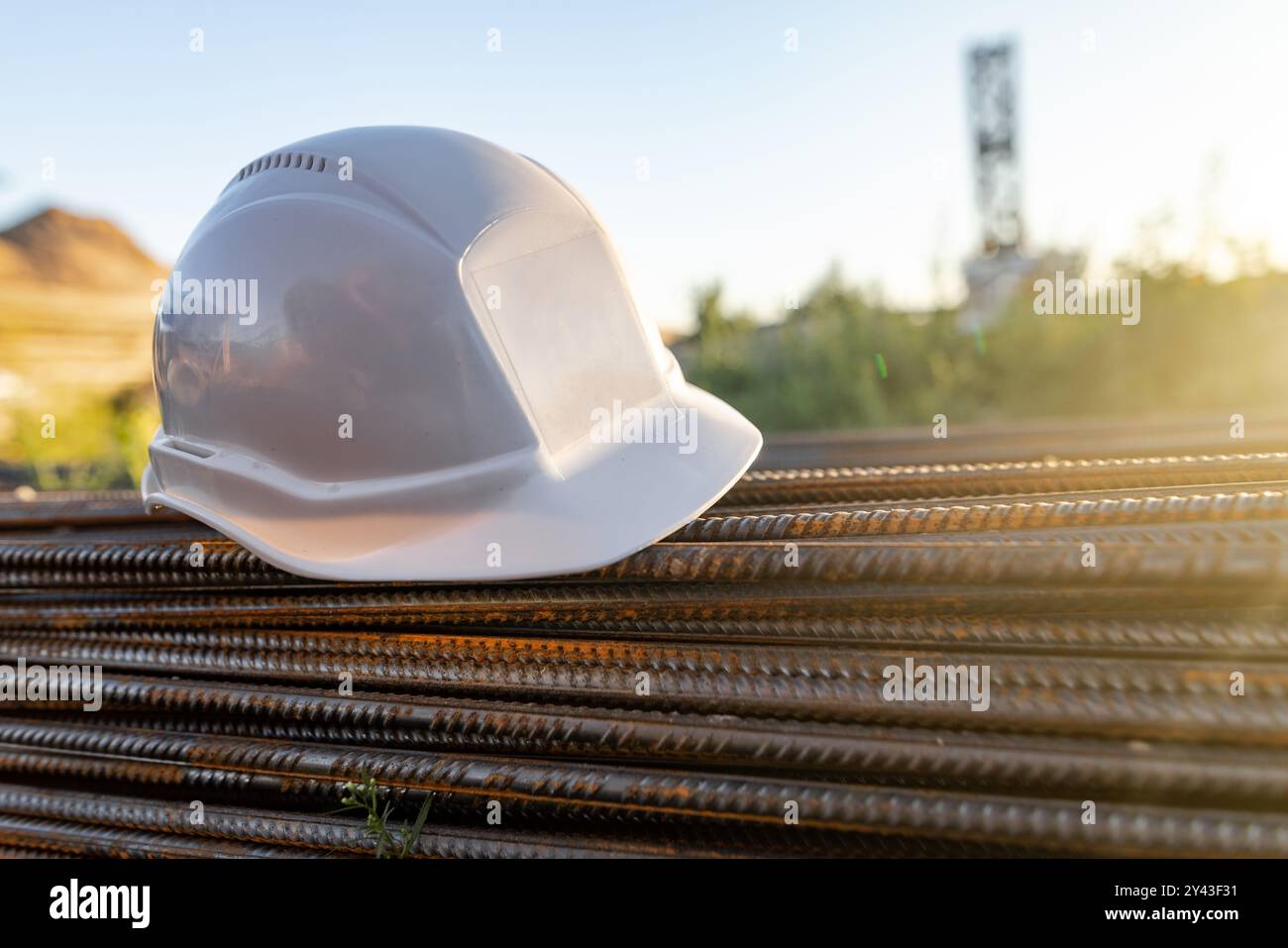 construction safety helmet at the construction site. protection concept ...