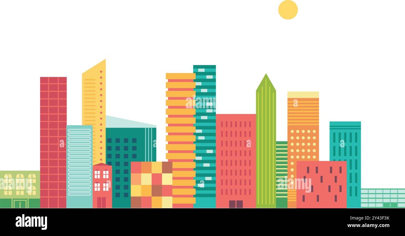 Abstract horizontal banner with city buildings. Town landscape ...