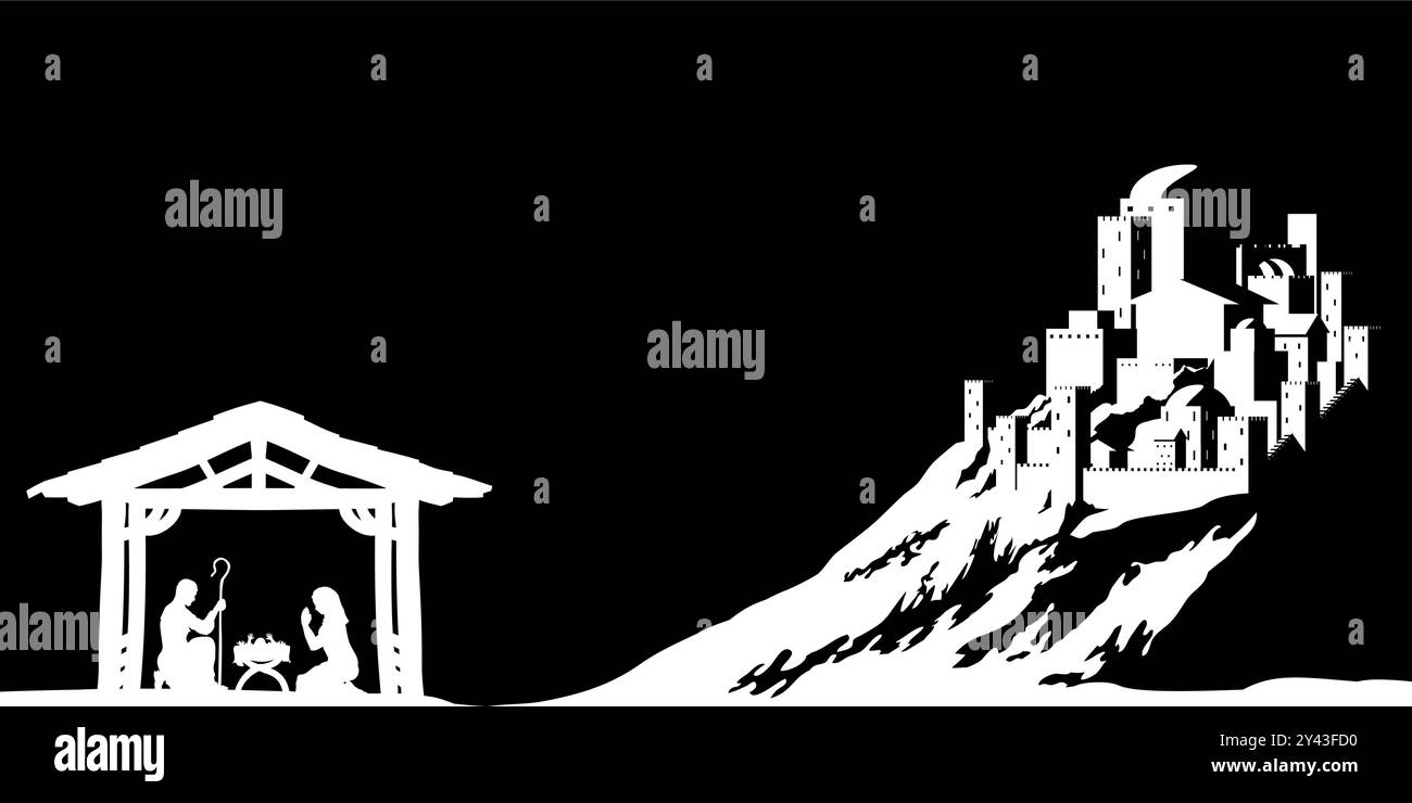 Christmas Nativity Scene Manger and Bethlehem Stock Vector Image & Art ...