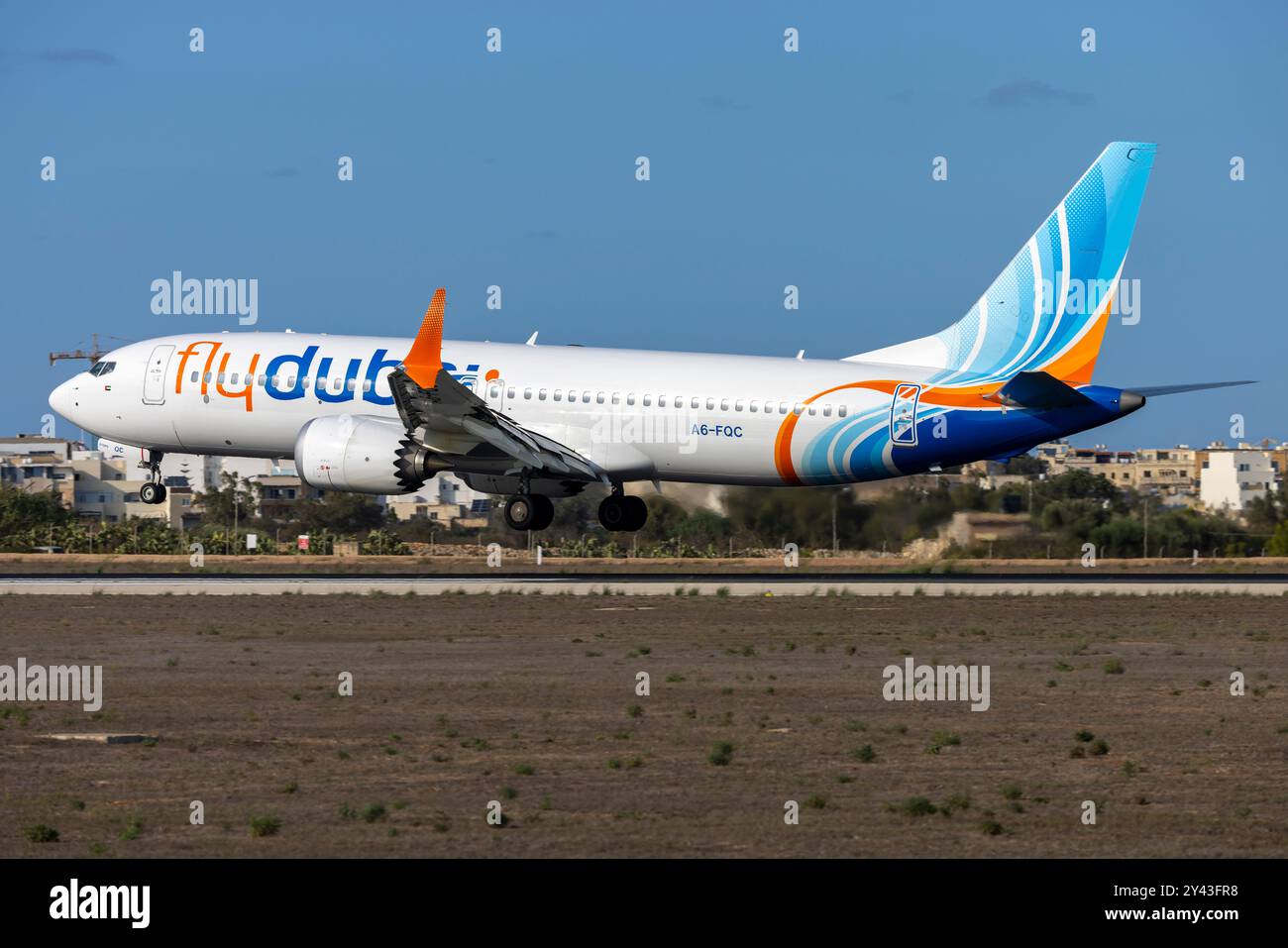 FlyDubai Boeing 737 MAX 8 (REG: A6-FQC) landing on a charter flight ...