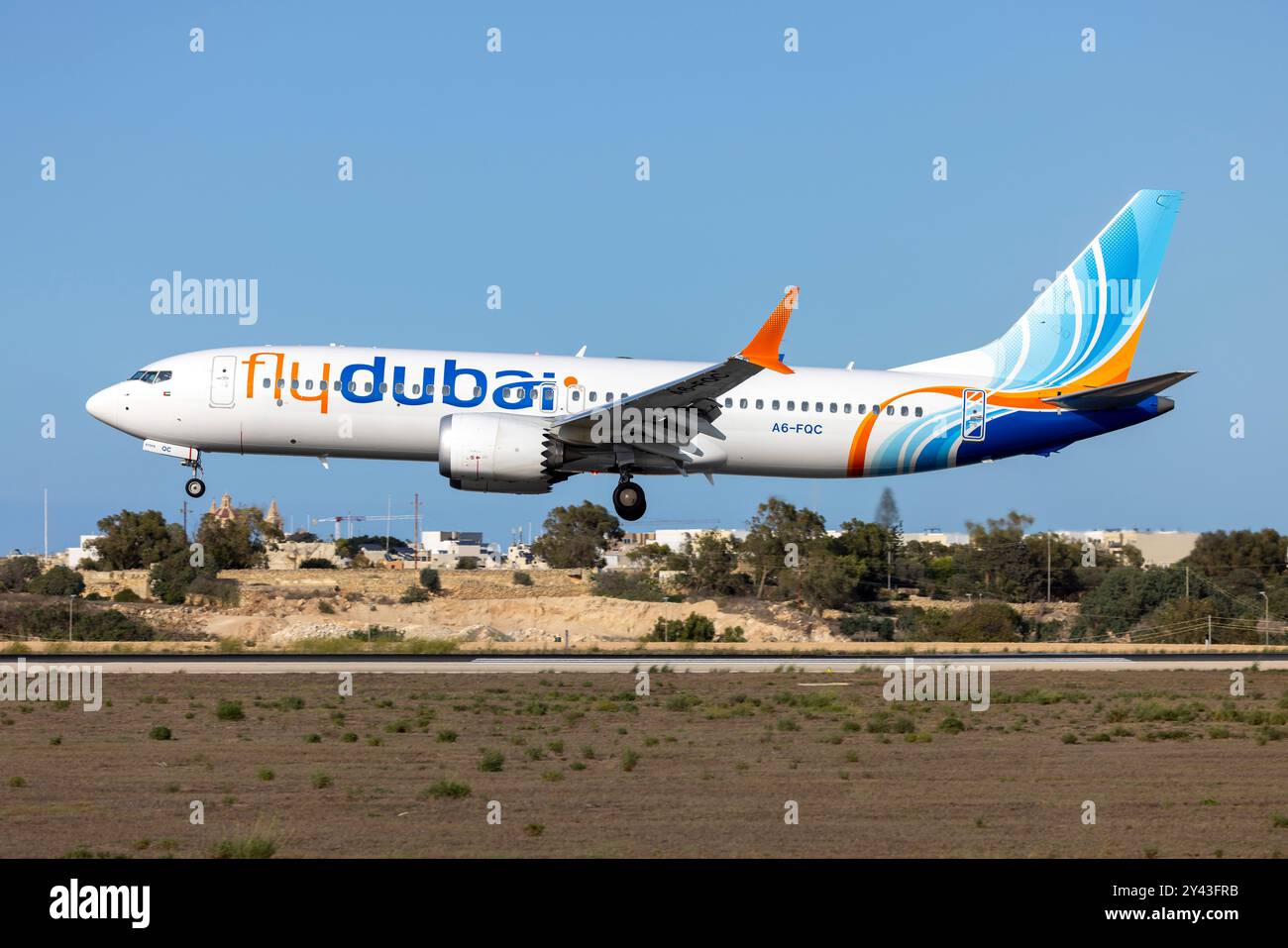 FlyDubai Boeing 737 MAX 8 (REG: A6-FQC) landing on a charter flight ...