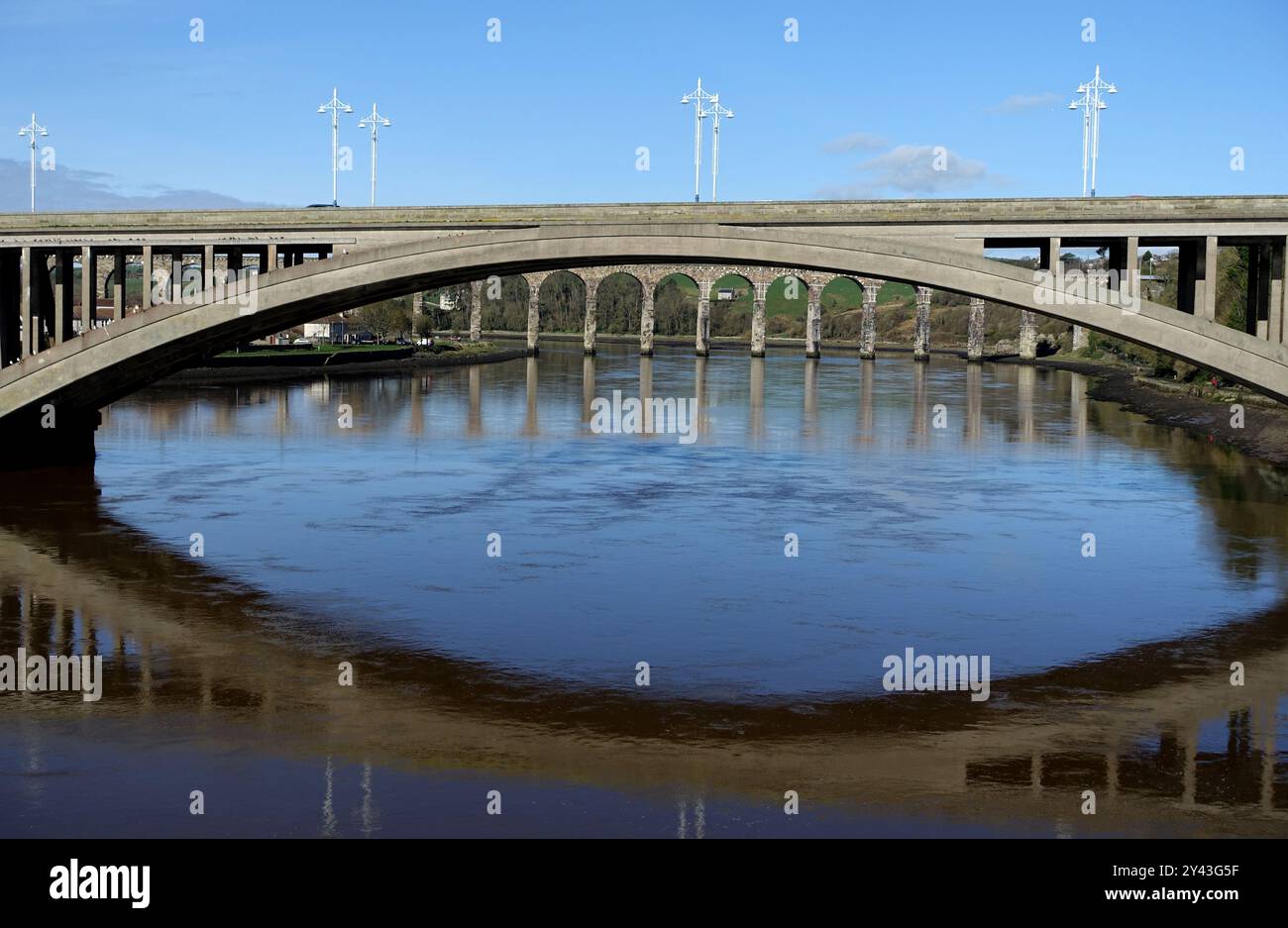 Reflections of the New Road & Railway Bridges in the River Tweed from ...
