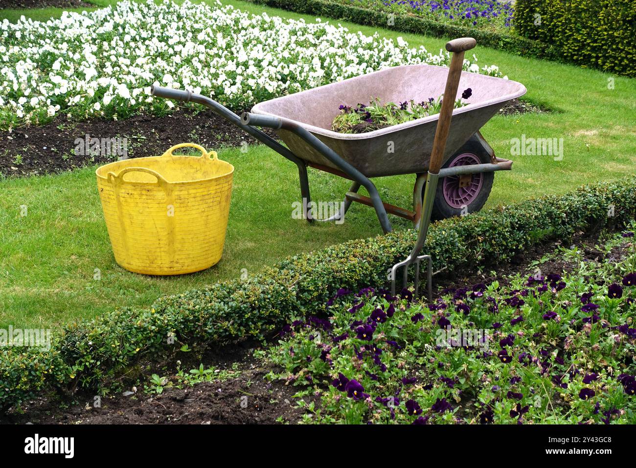 Yellow Gardening Bucket & Wheelbarrow at Levens Hall Manor House ...