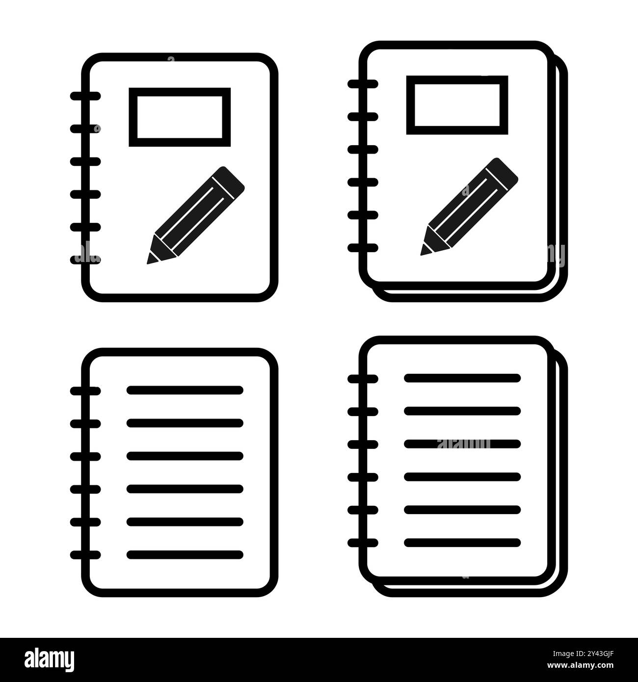 Set of Spiral notebook icon, paper blank page symbol, note web vector ...