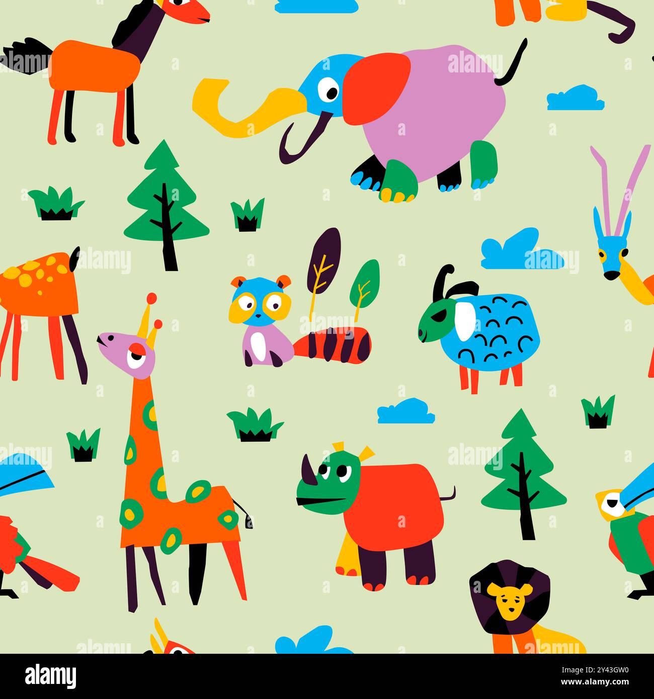 Colorful Cute Safari Animal Pattern Stock Vector Image & Art - Alamy