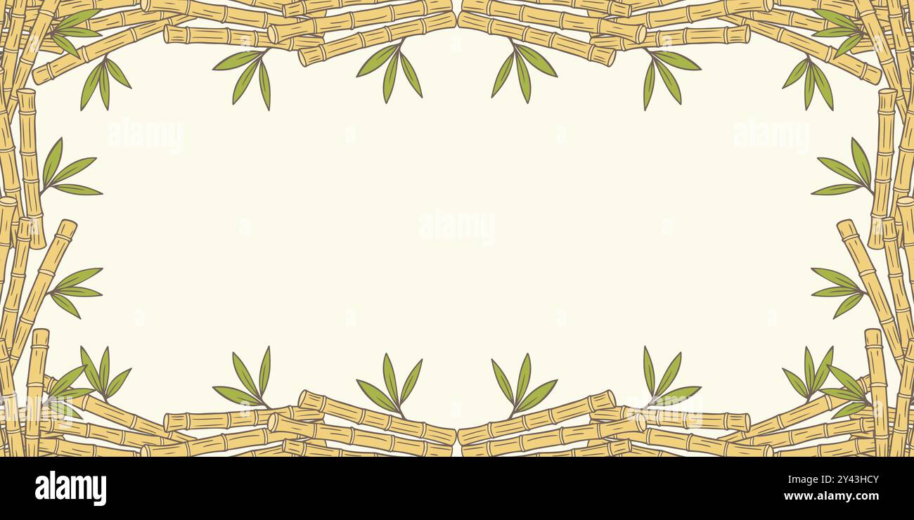 Bamboo frame, light yellow horizontal banner with yellow sticks and ...