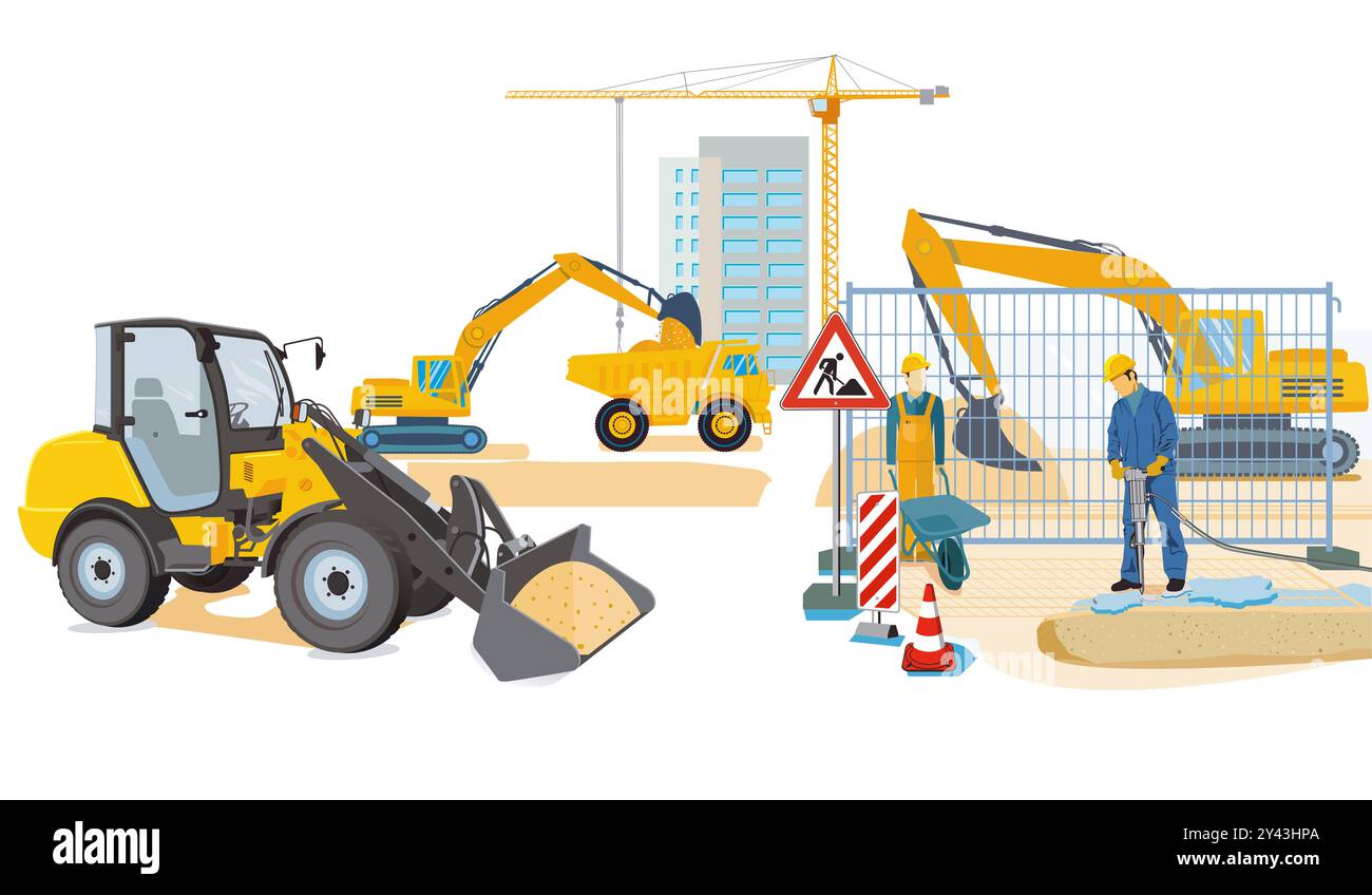Building construction and civil engineering with construction workers ...