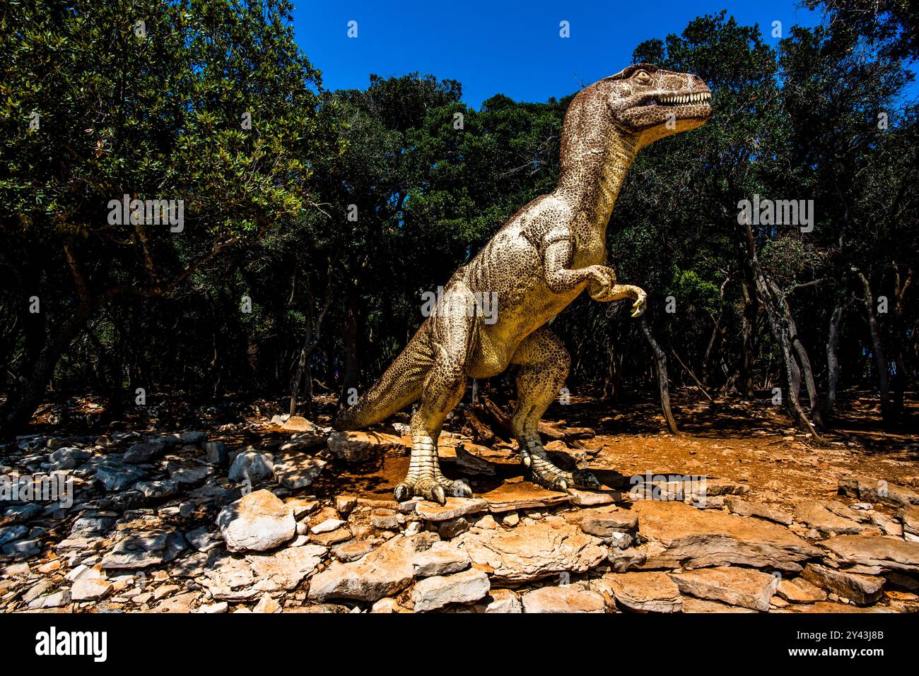dinosaur statue in the south cliff of the Brijuni islands in Croatia ...