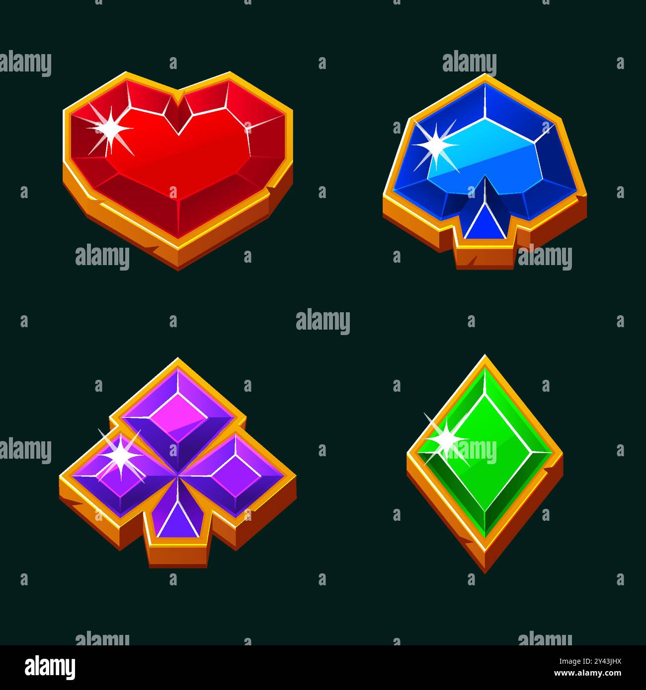 Symbols heart, spade, diamond, and club for your casual game. 2D game ...