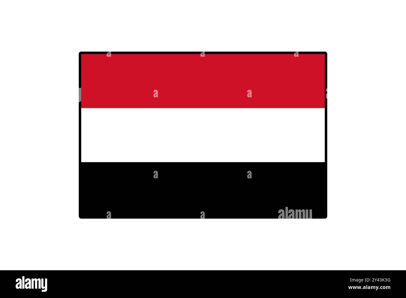 The flag of Yemen displays three horizontal stripes in red, white, and ...