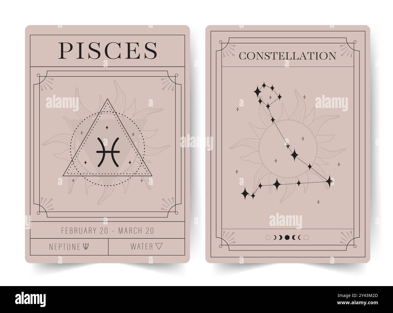 Pisces. Witchcraft cards with astrology zodiac sign and constellation ...