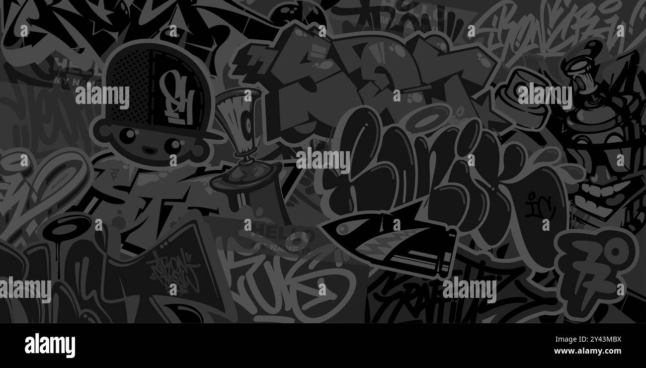 Trendy Dark Abstract Urban Graffiti Style Sticker Bombing With Some ...