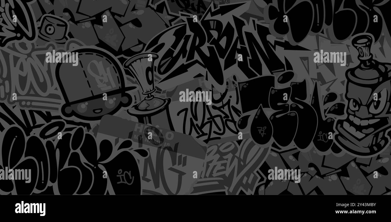 Trendy Dark Abstract Urban Graffiti Style Sticker Bombing With Some ...