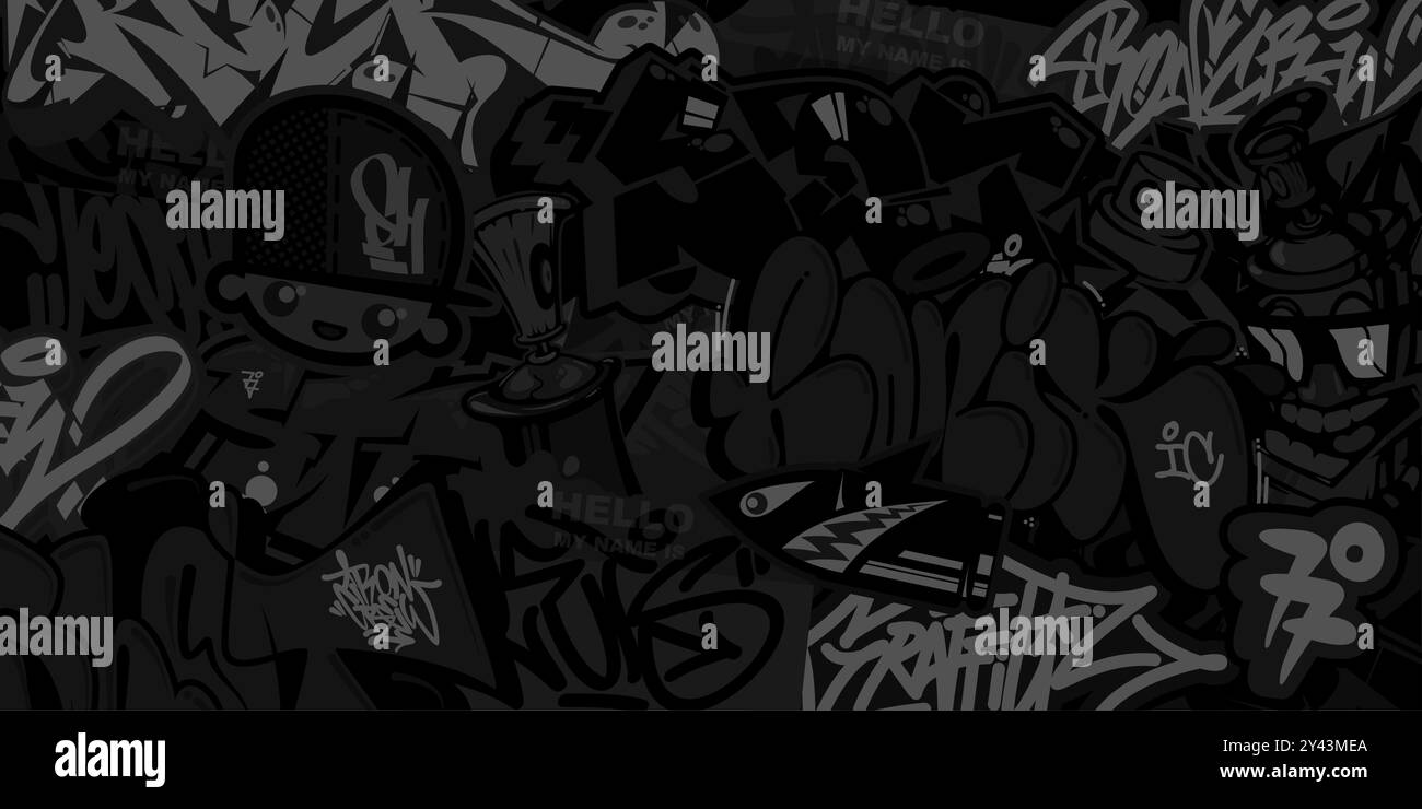 Trendy Dark Abstract Urban Graffiti Style Sticker Bombing With Some ...
