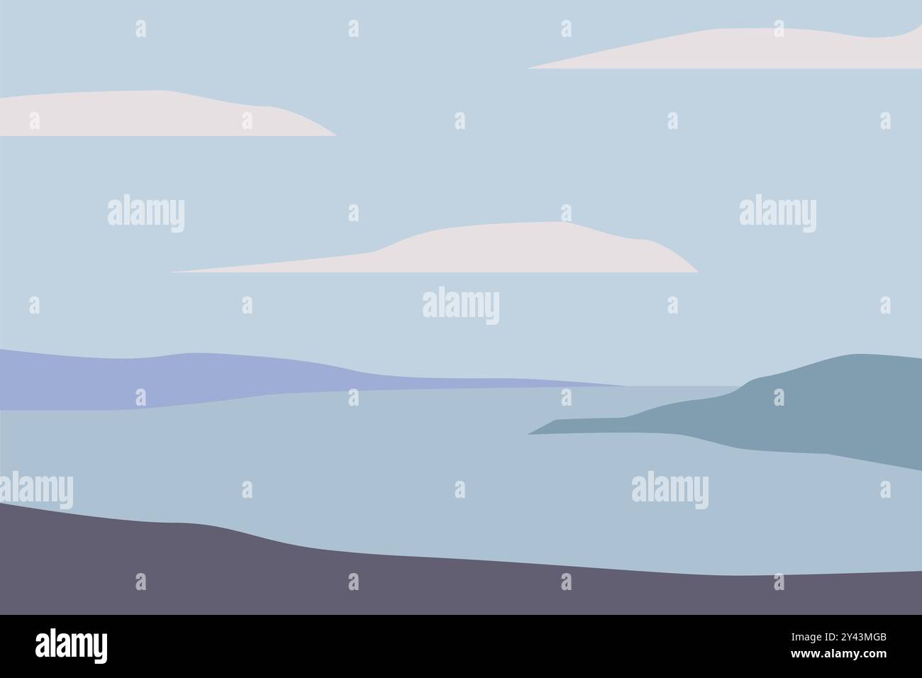 Minimal abstract landscape mountain sea, minimal flat style Stock ...