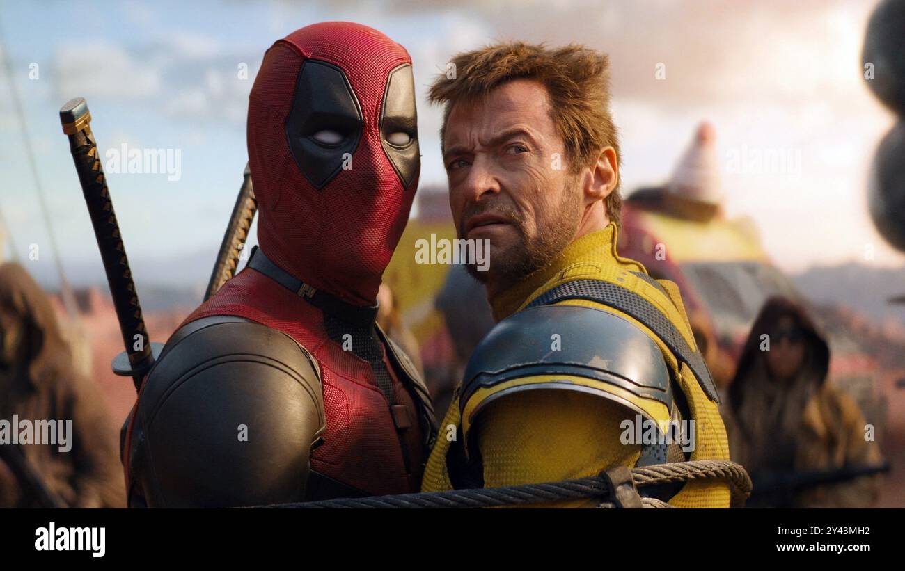 HUGH JACKMAN and RYAN REYNOLDS in DEADPOOL & WOLVERINE (2024), directed by SHAWN LEVY. Credit ...
