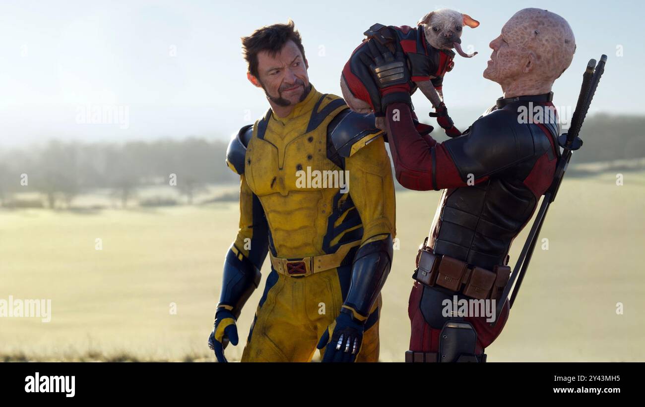 HUGH JACKMAN and RYAN REYNOLDS in DEADPOOL & WOLVERINE (2024), directed by SHAWN LEVY. Credit ...