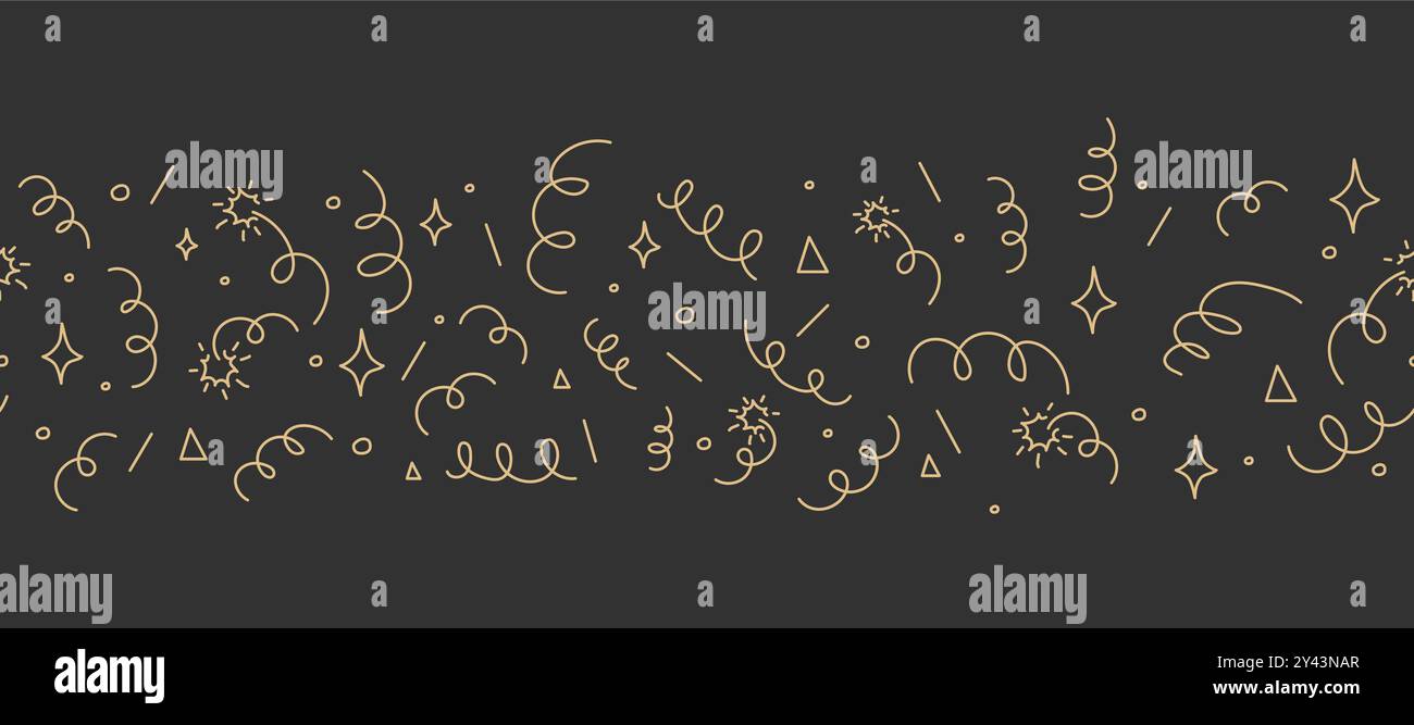 Confetti goden border doodle line drawing. Sketch burst with ribbon ...