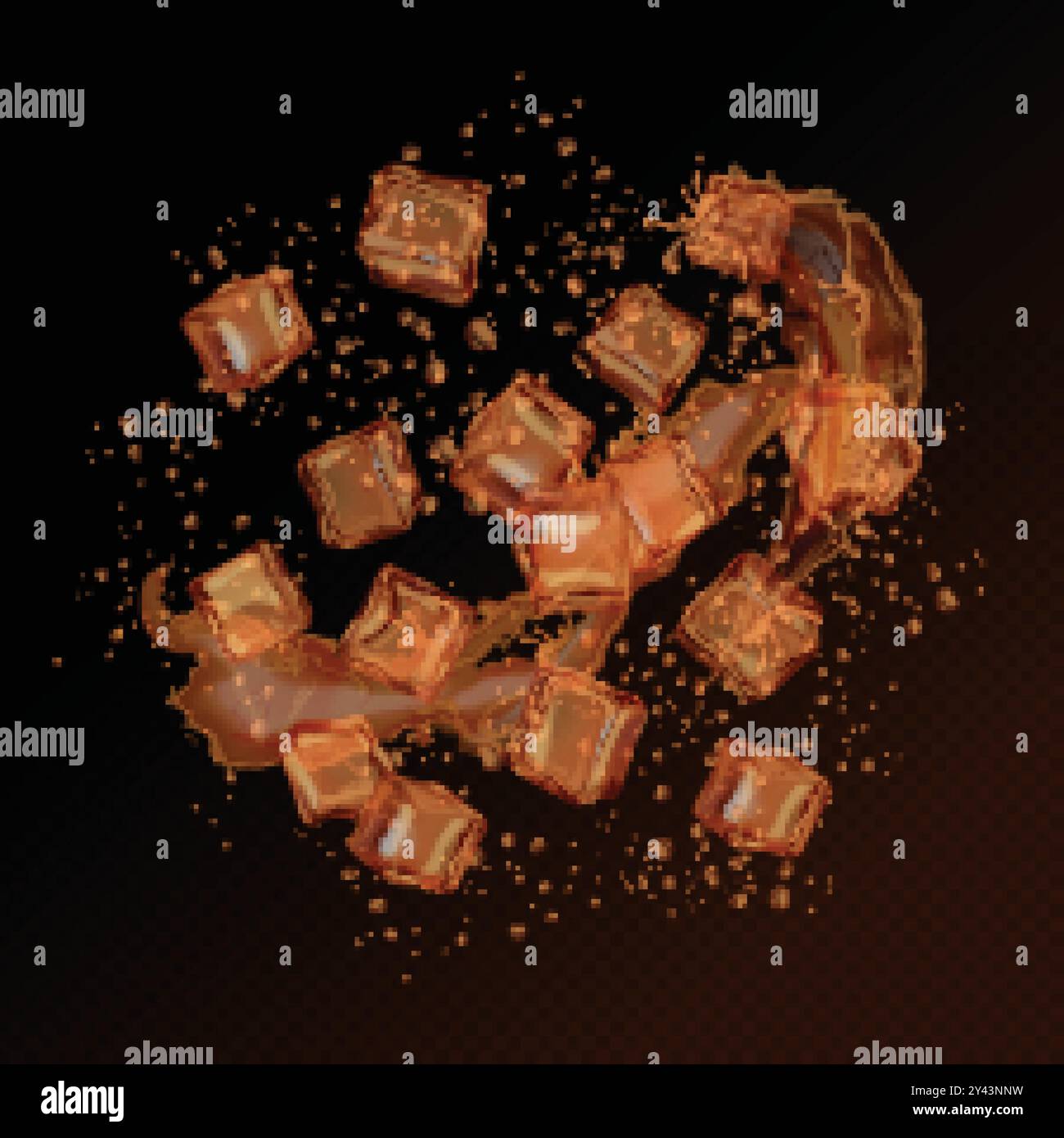 Ice cubes whiskey. Iced cube bubbles in whisky or cola stream splash ...