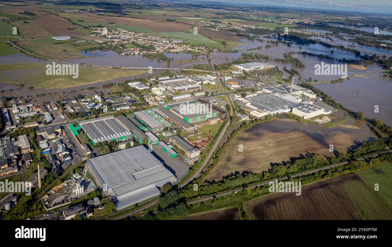 Opava, Czech Republic. 15th Sep, 2024. Aerial view of flooded Ostroj ...