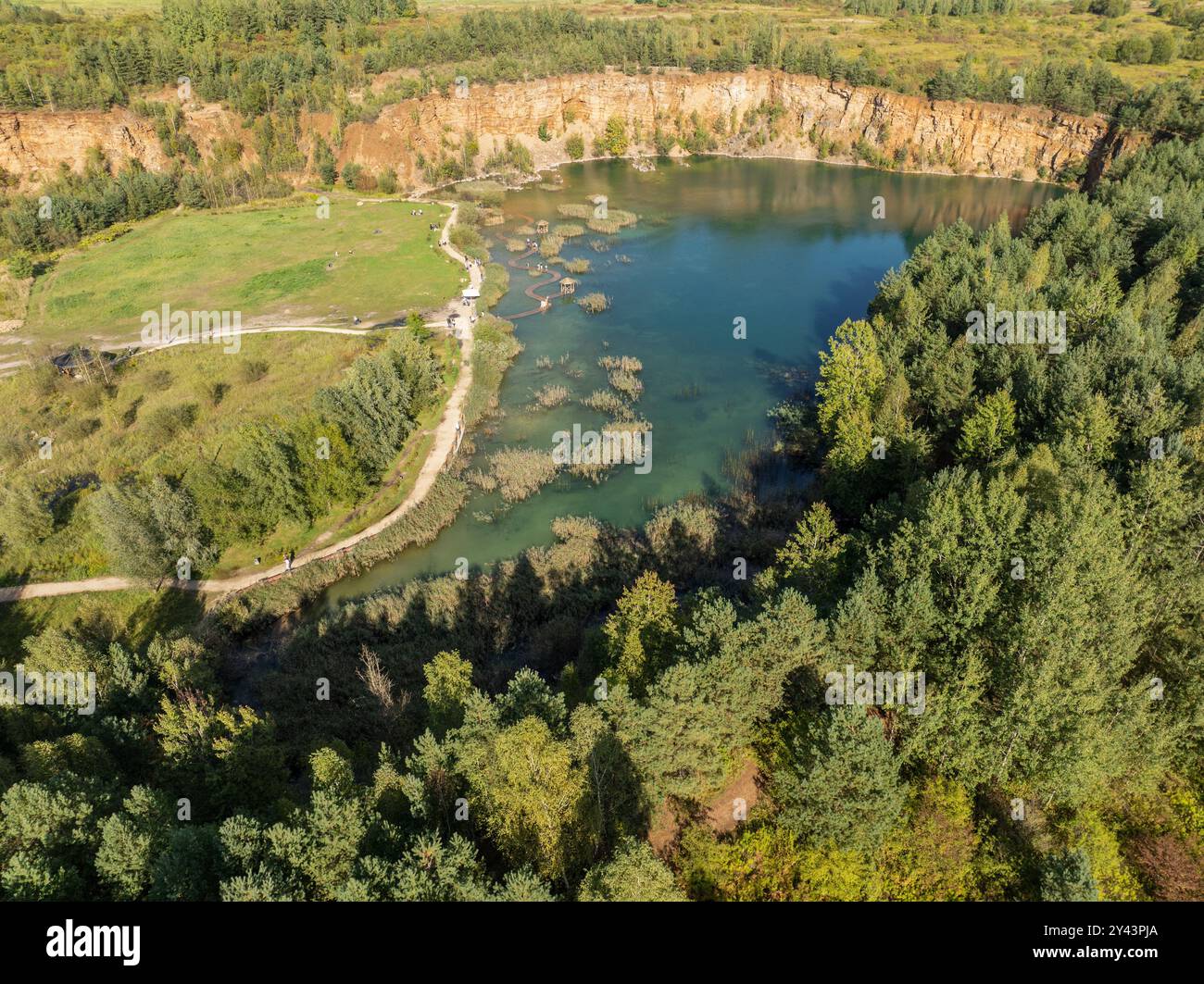 Aerial drone photo of Quarry turquiose lake colour, open pit mining in ...