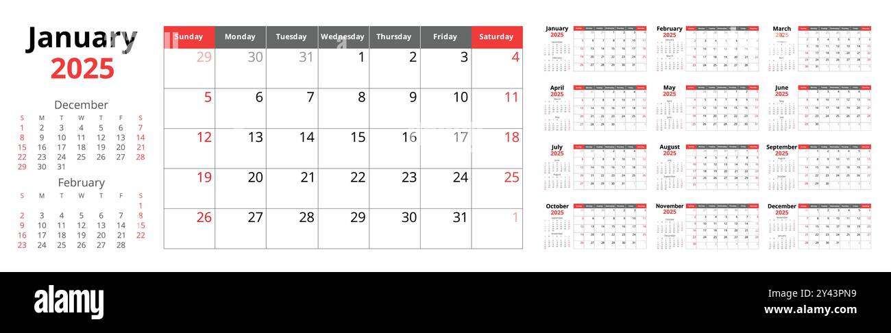 2025 calendar. A vector collection of English monthly calendars. Design ...