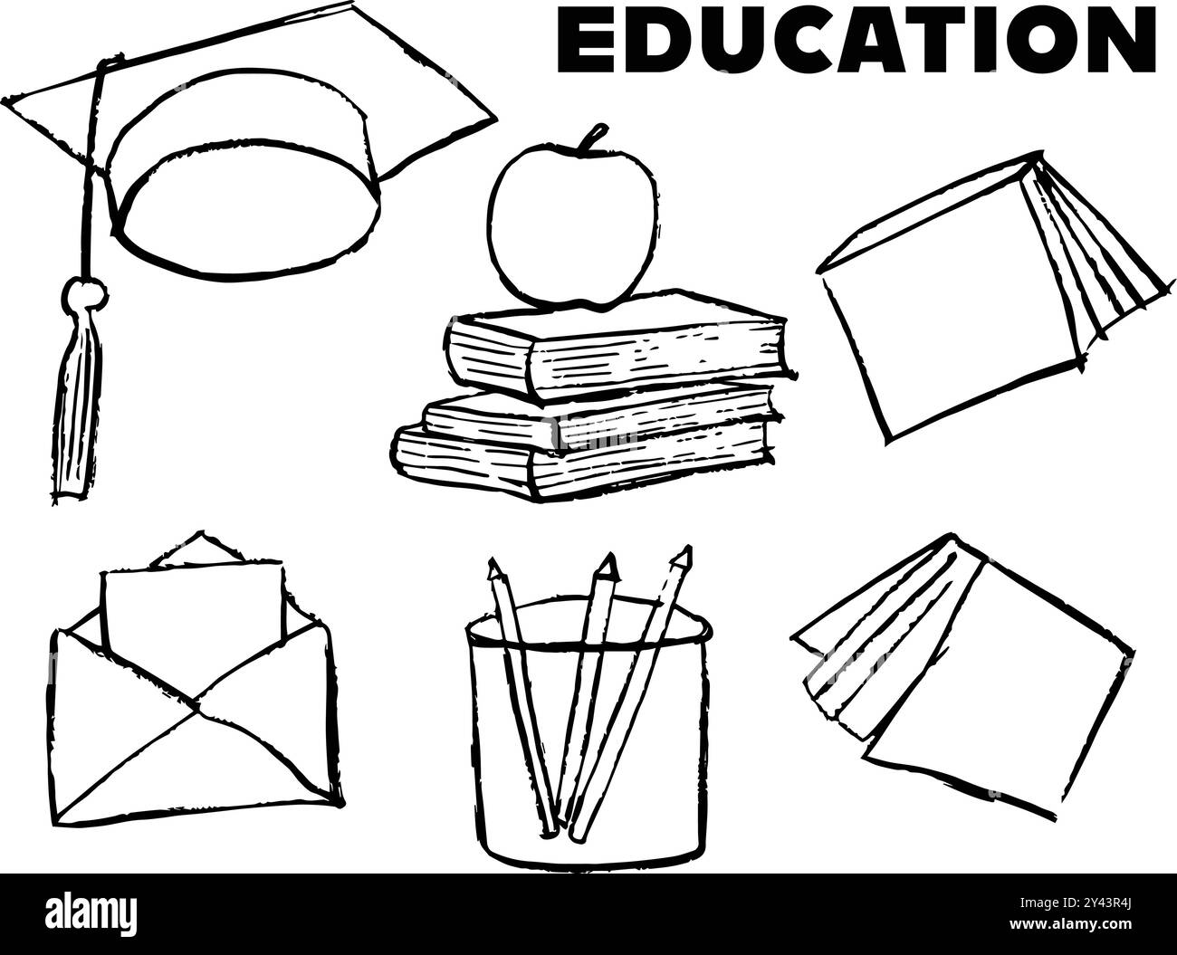 hand drawn illustration of books, doodles of education concept Stock ...