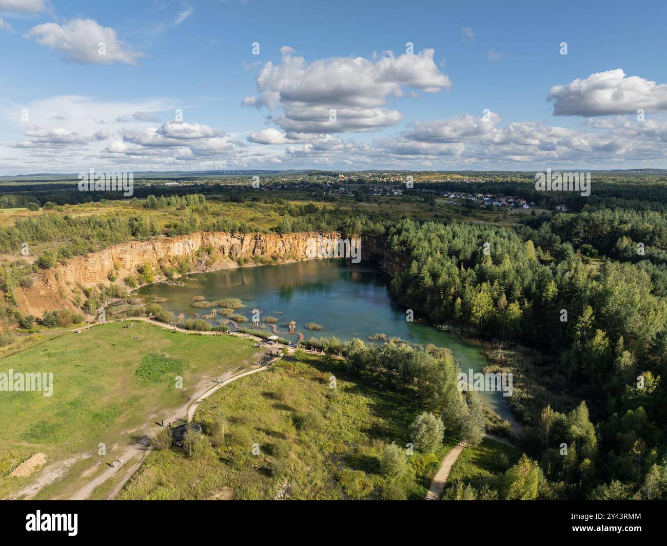 Aerial drone photo of Quarry turquiose lake colour, open pit mining in ...