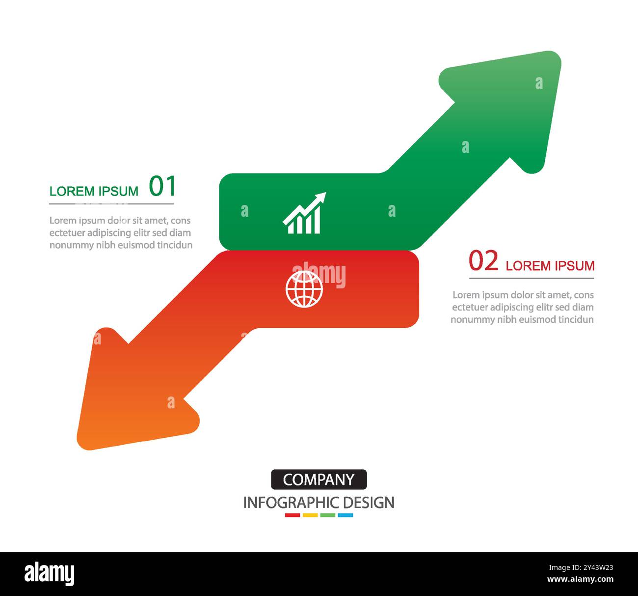 2 data infographics arrow up and down layout template. Illustration red and green arrow stocks ...