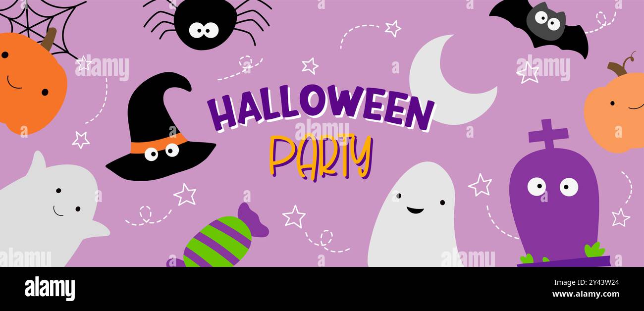 Halloween party banner for kids, hand drawn style, cute background ...