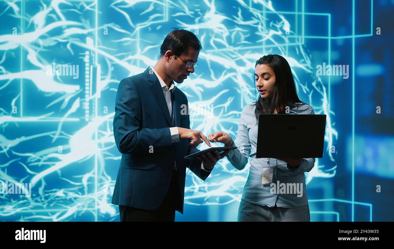 Coworkers Using Ai Neural Networks Modeled After Human Brain Brainstorming Ways To Solve 