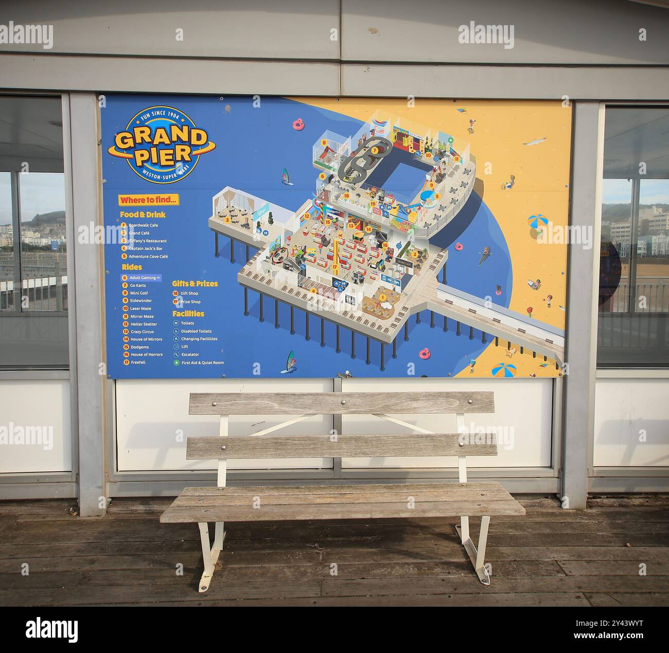 Weston Super Mare Grand Pier map on the pier Stock Photo - Alamy