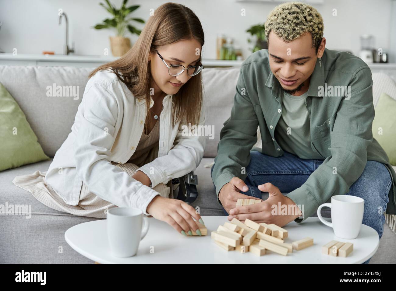 Two friends engaged in a fun game while sharing laughter and ...