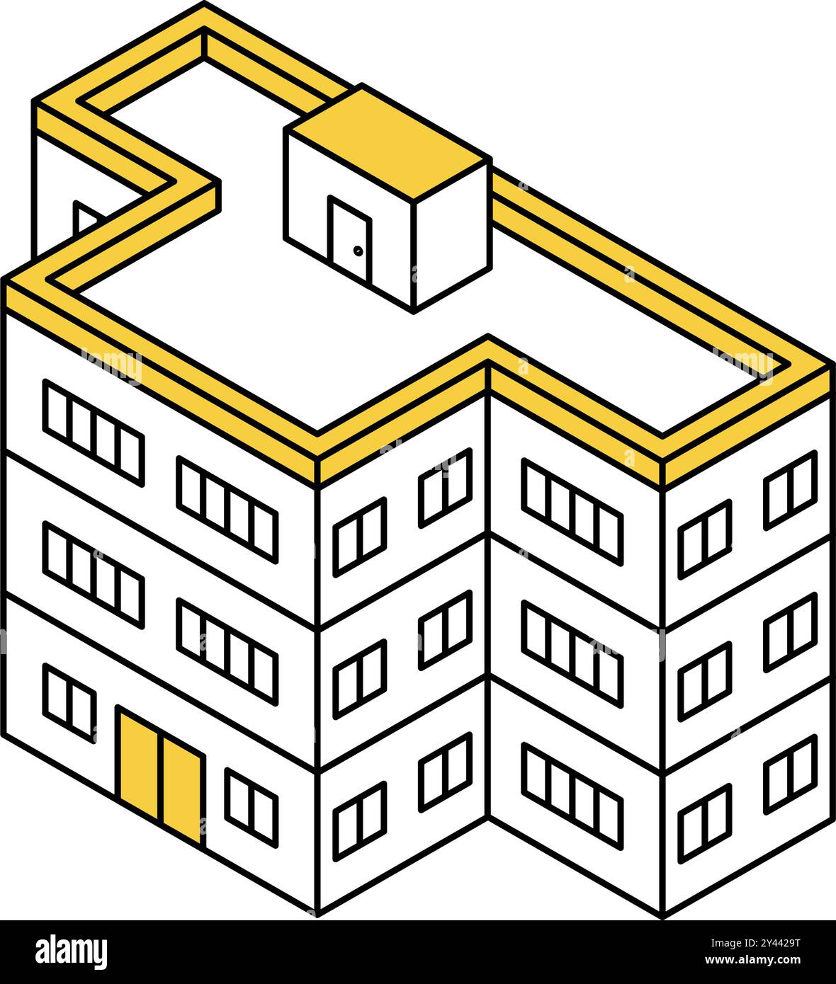 Three-story office building, simple line drawing isometric illustration ...