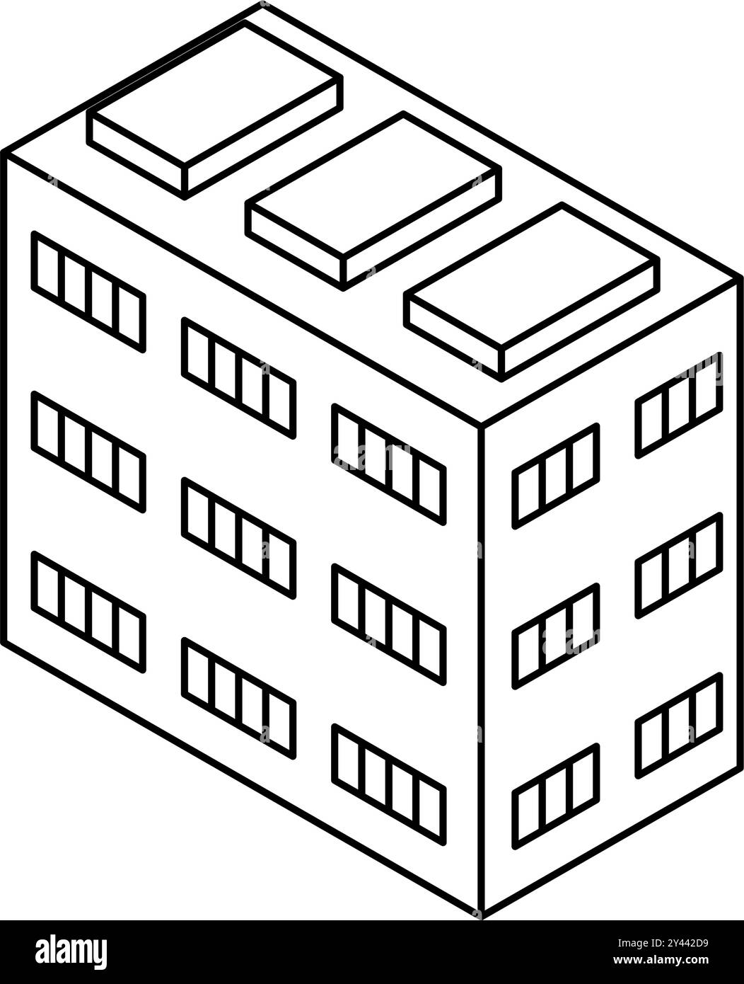 Three-story office building, simple line drawing isometric illustration ...