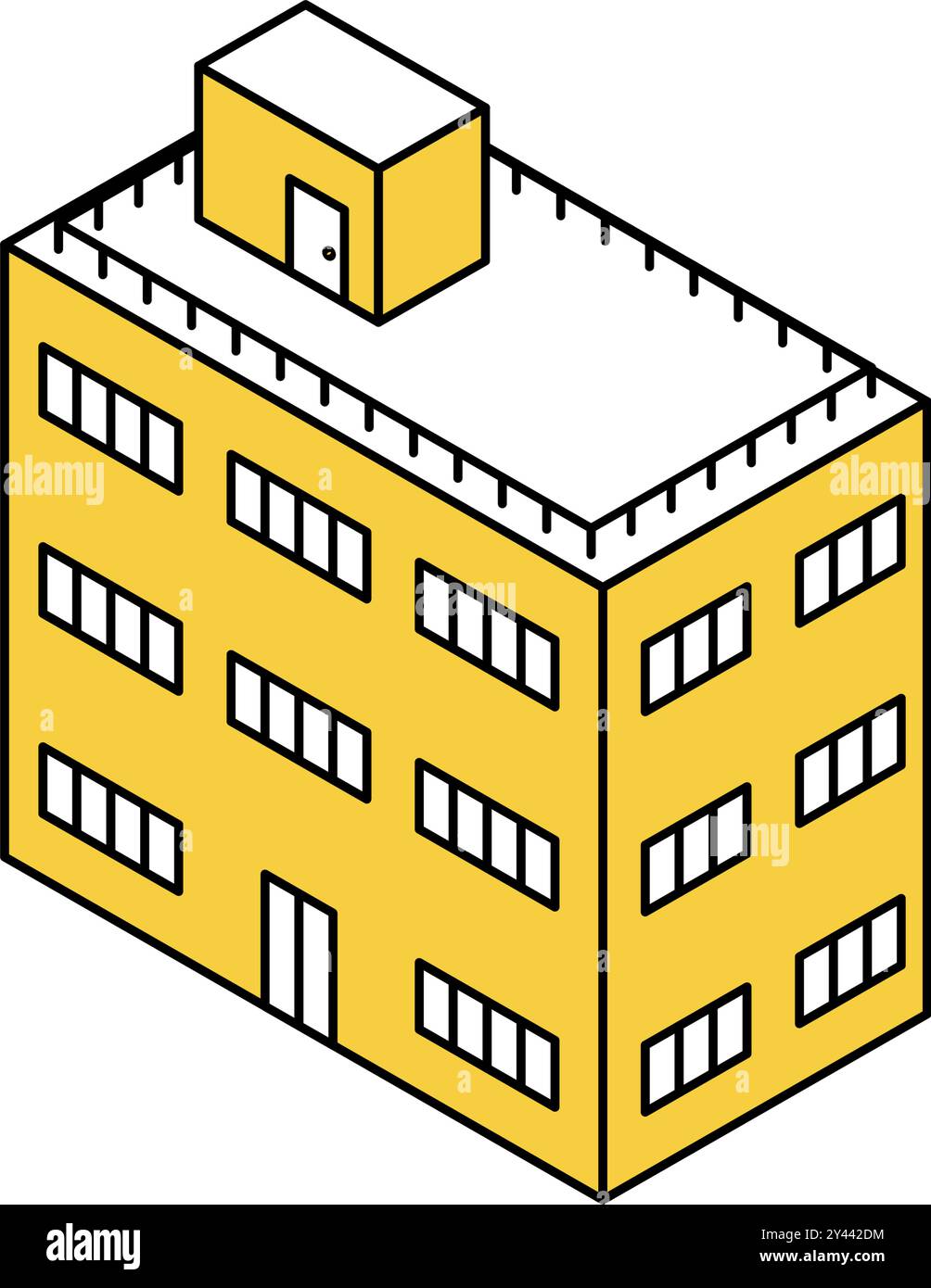 Three-story low-rise apartment building, isometric illustration with ...