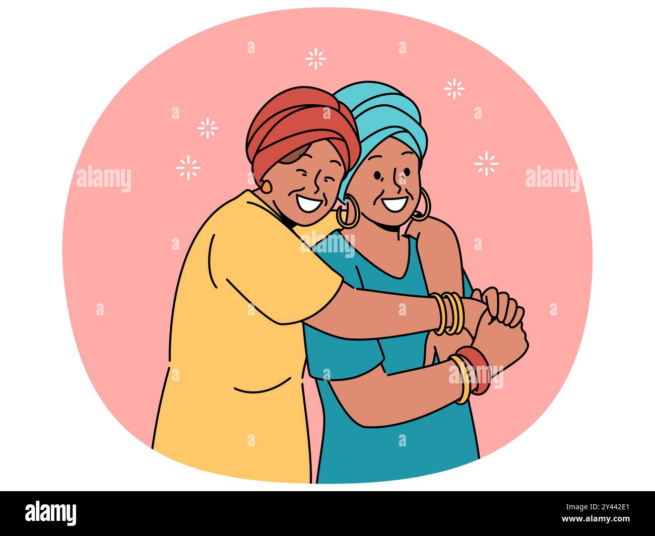 Happy adult mother and daughter in national african clothes embrace ...