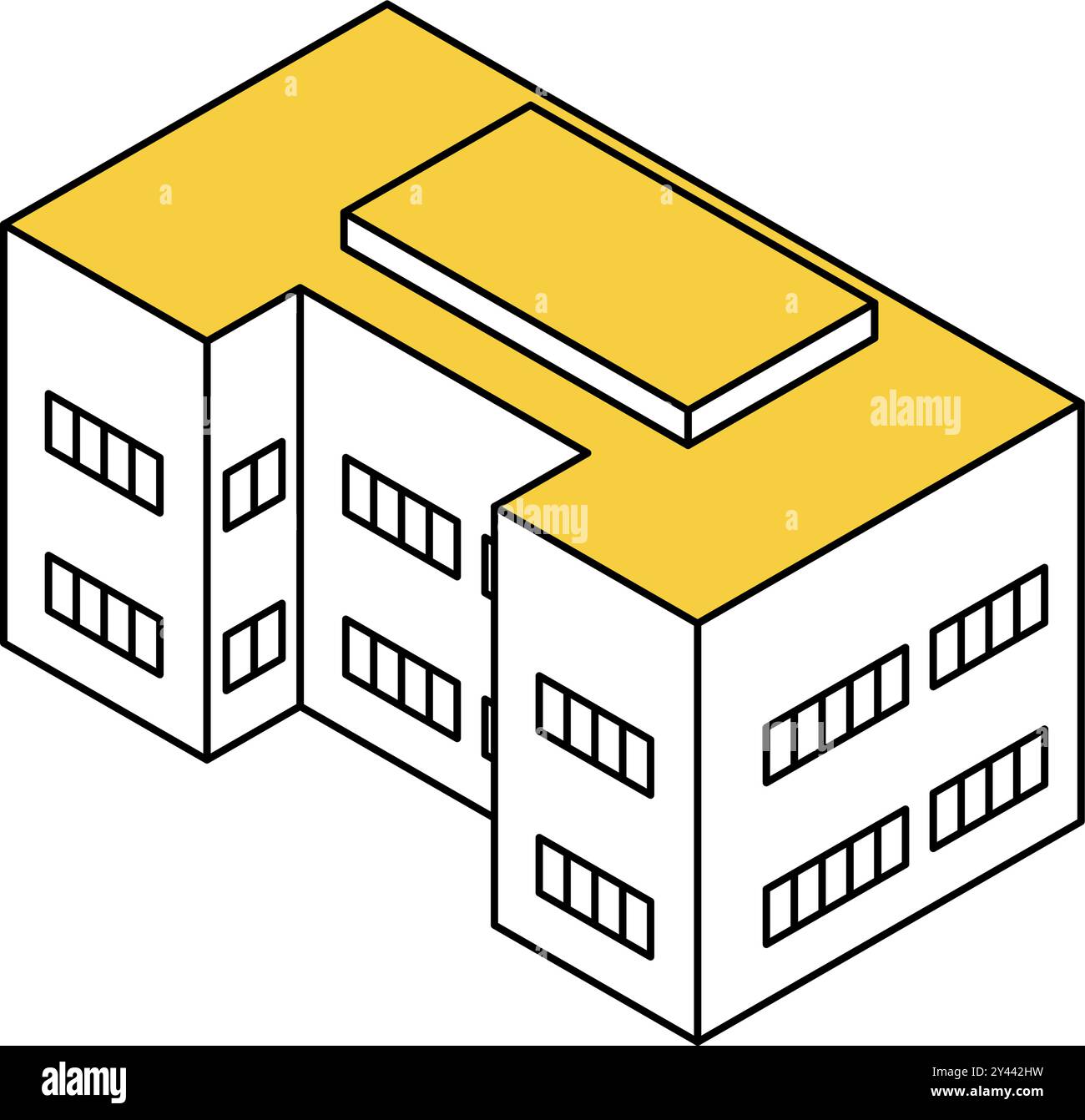 Two-story office building, simple line drawing isometric illustration ...