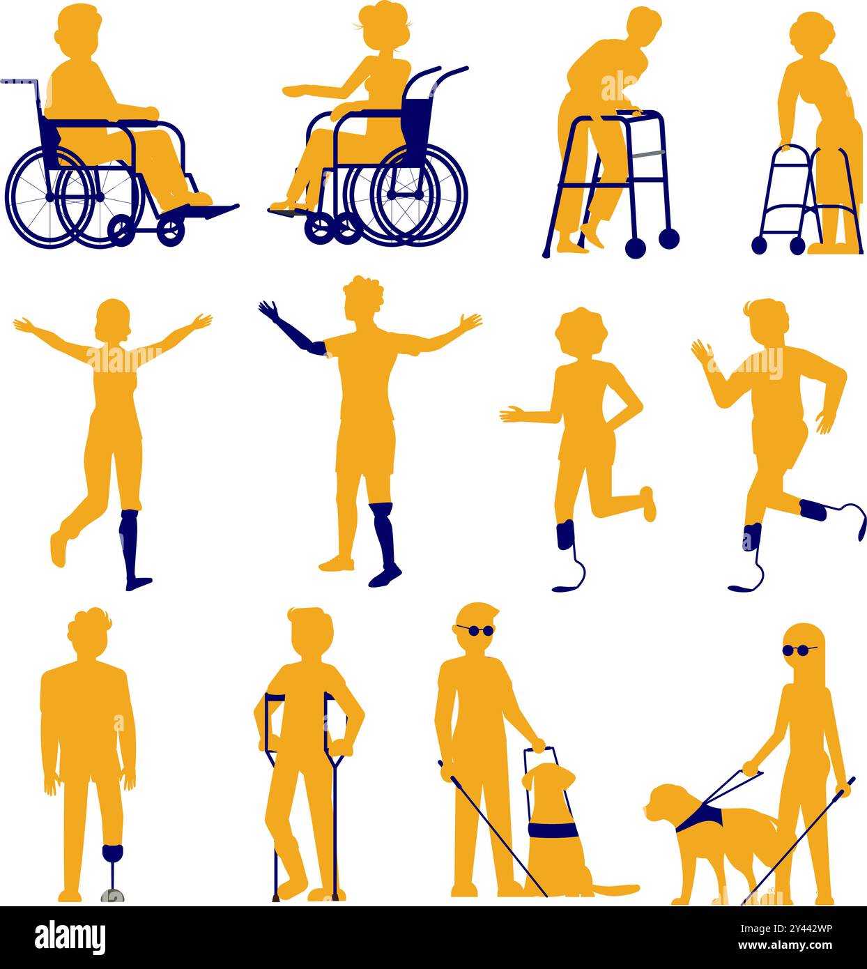 People with disability and special needs silhouette isolated set Stock ...