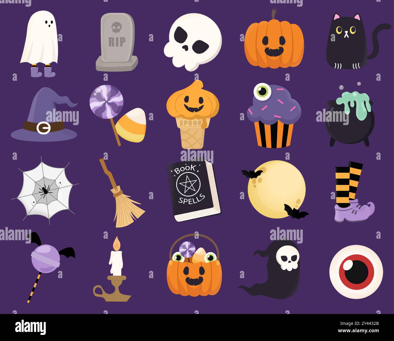 Colorful Halloween Icons Set Featuring Pumpkins, Ghosts, Witches, and ...