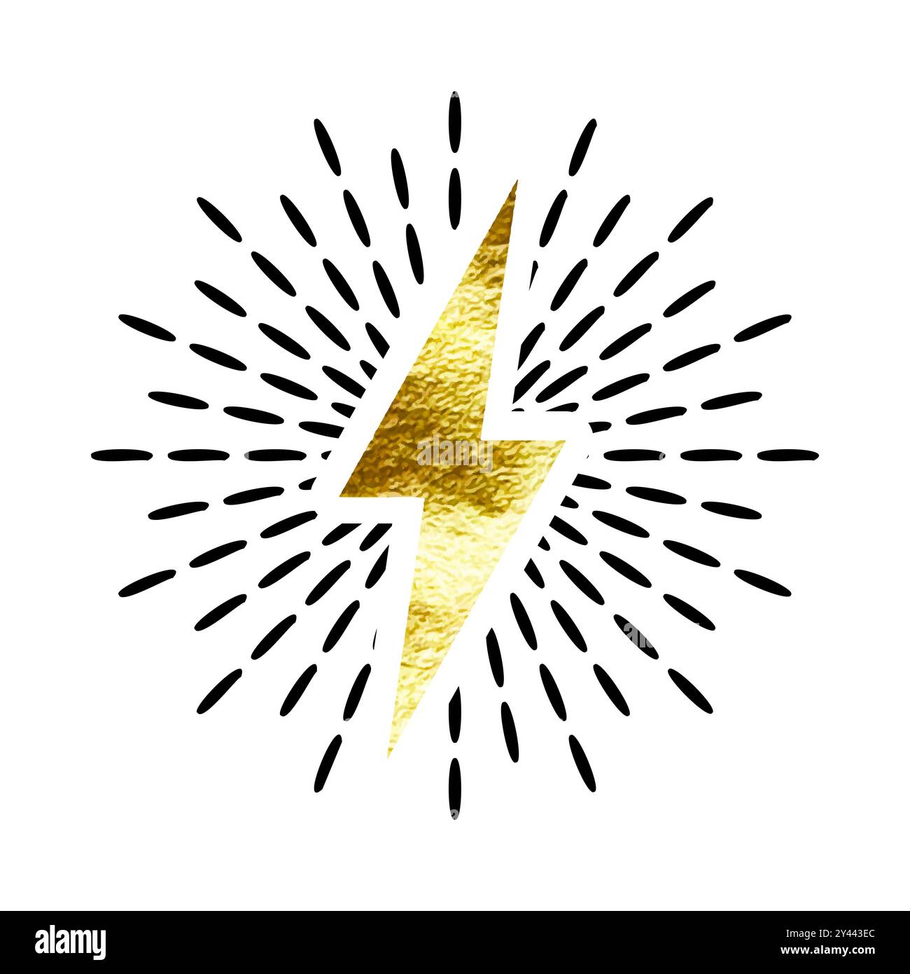 Vintage golden lightning bolt and sun rays. Gold foil texture ...