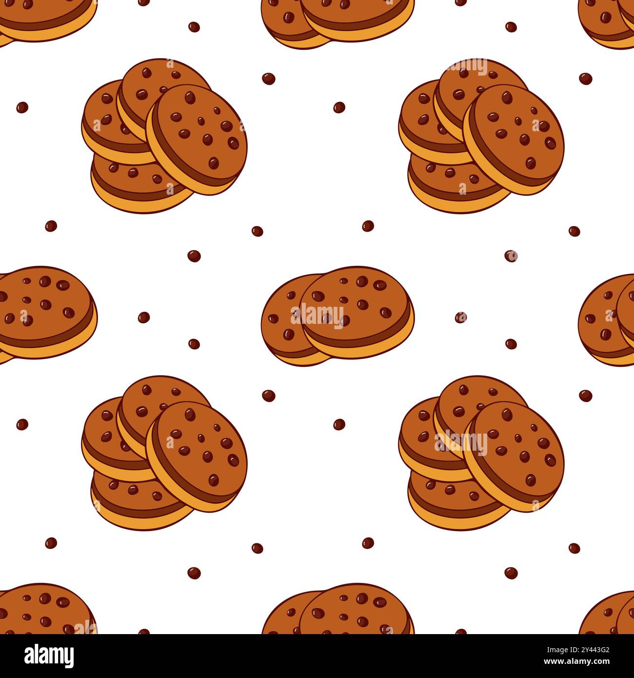 Pattern with cookies with chocolate chips and filling, on a white ...