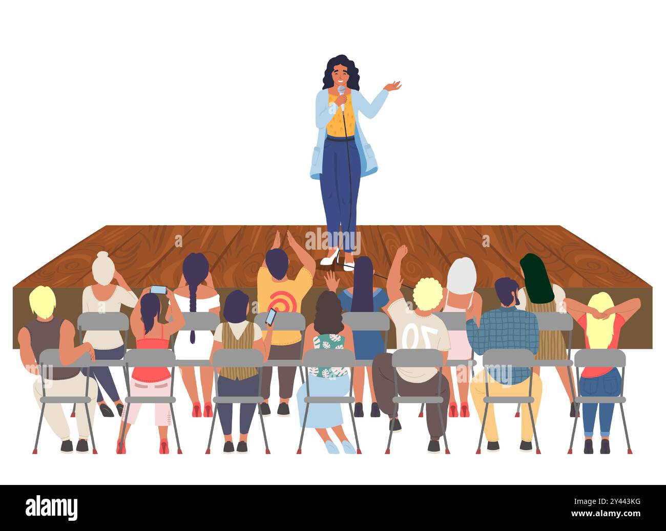 Young woman holding public speech on rural stage Stock Vector Image ...