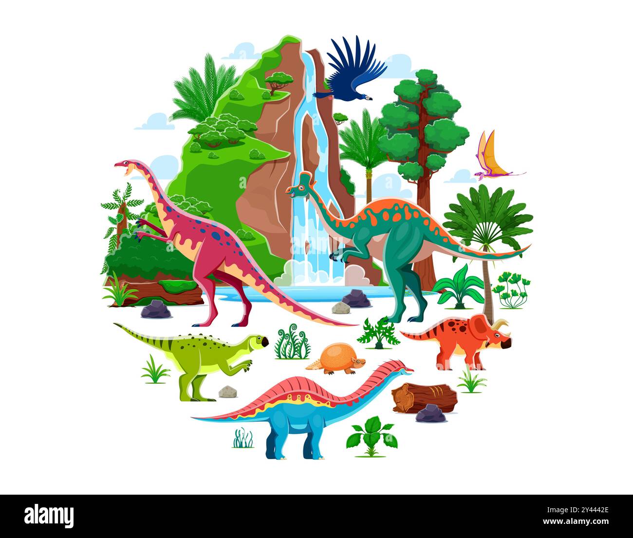 Prehistoric dinosaurs banner with funny dino characters and Jurassic ...