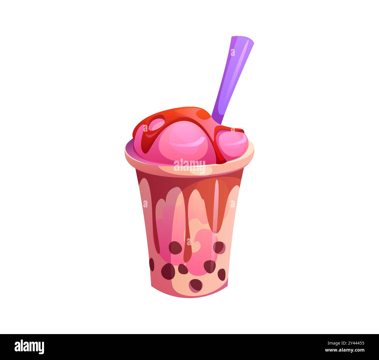 Cartoon fast food bubble tea topped with vibrant pink ice cream scoops ...