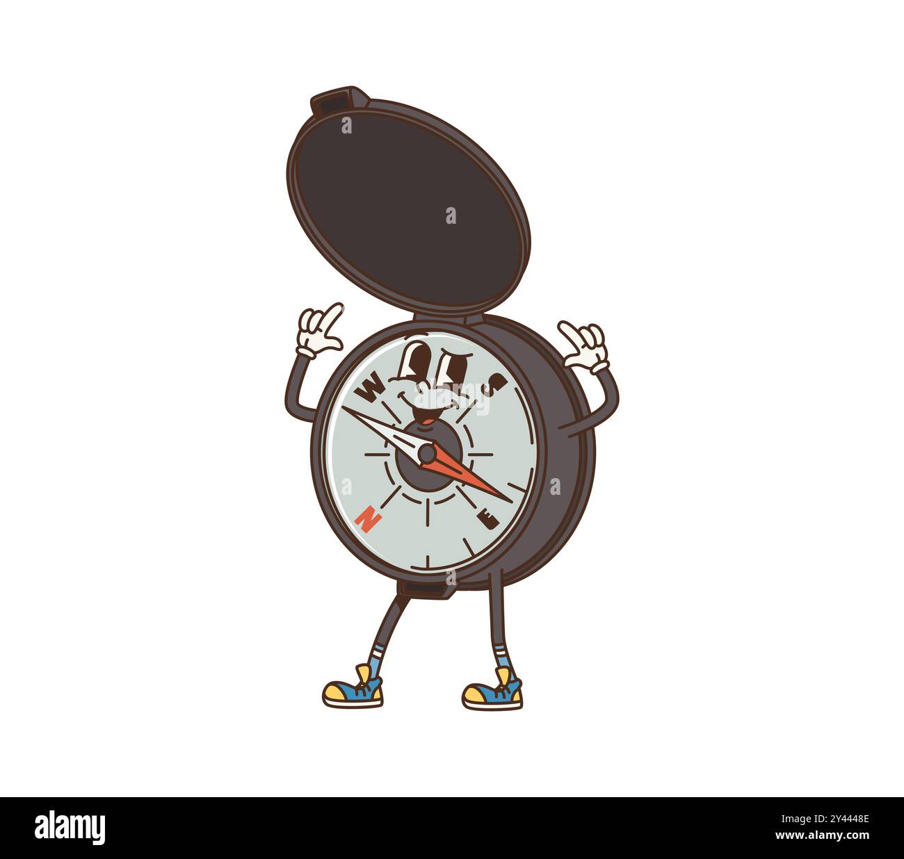 Cartoon compass retro groovy travel camp and tourism character ...