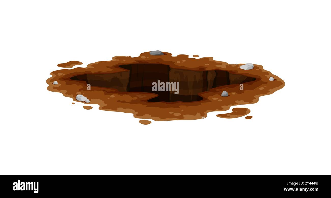 Pit in ground or burrow and dirty deep hole in soil, cartoon vector ...