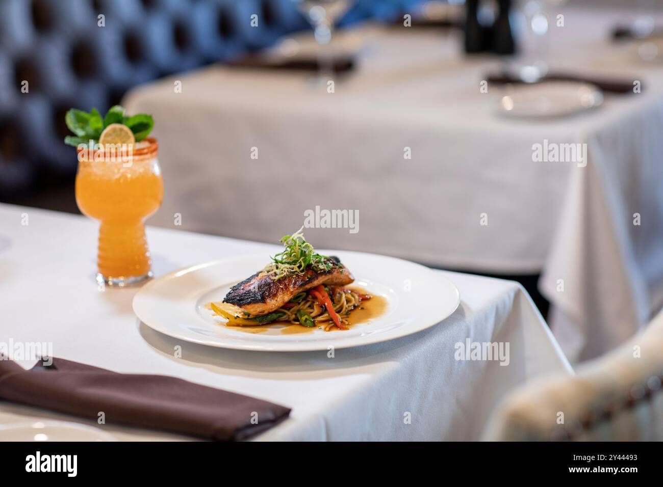 Fish dinner entree at upscale restaurant Stock Photo - Alamy