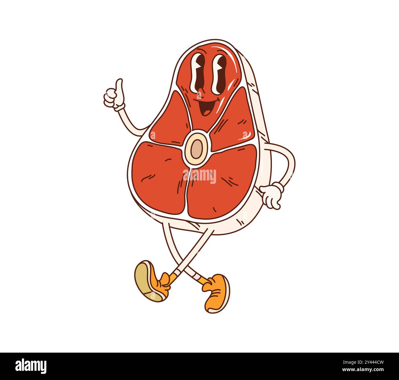 Steak retro groovy barbeque character. Isolated cartoon vector slice of ...