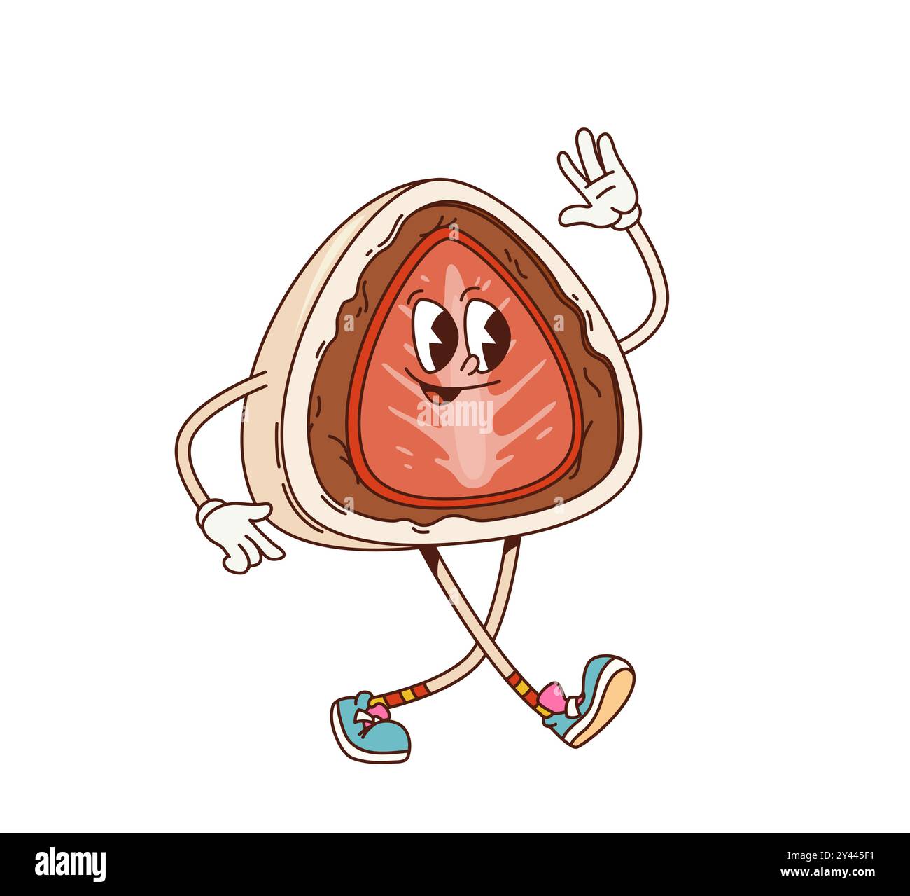 Groovy retro cartoon Japanese daifuku mochi character, vector happy ...